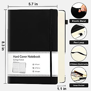 CAGIE Lined Journal Notebook, 320 Pages College Ruled Notebook, 100 Gsm Paper Thick Journal, A5 Hardcover Leather Journals for Writing, 5.7x8.3In, Black