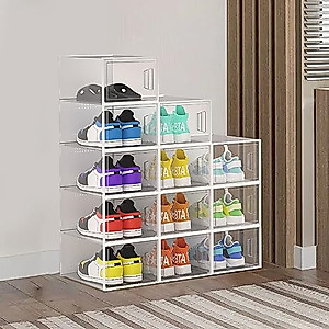 Harmon Wandyer XX-Large Shoe Boxes Clear Plastic Shoe Storage Organizer, Fit Size 12, Stackable Sneaker Display Case Shoe Container Bins, White, 12 Pack