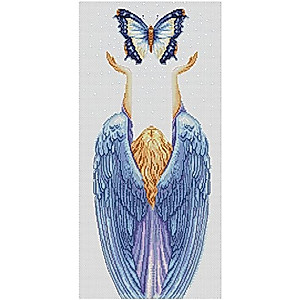 Maydear Stamped Cross Stitch Kits, Needlepoint Embroidery Kits for Beginner Kids or Adults, 14CT 2 Strands DIY Easy Counted Cross Stitch Kit - Angel & Butterfly 12.20×19.69 inch