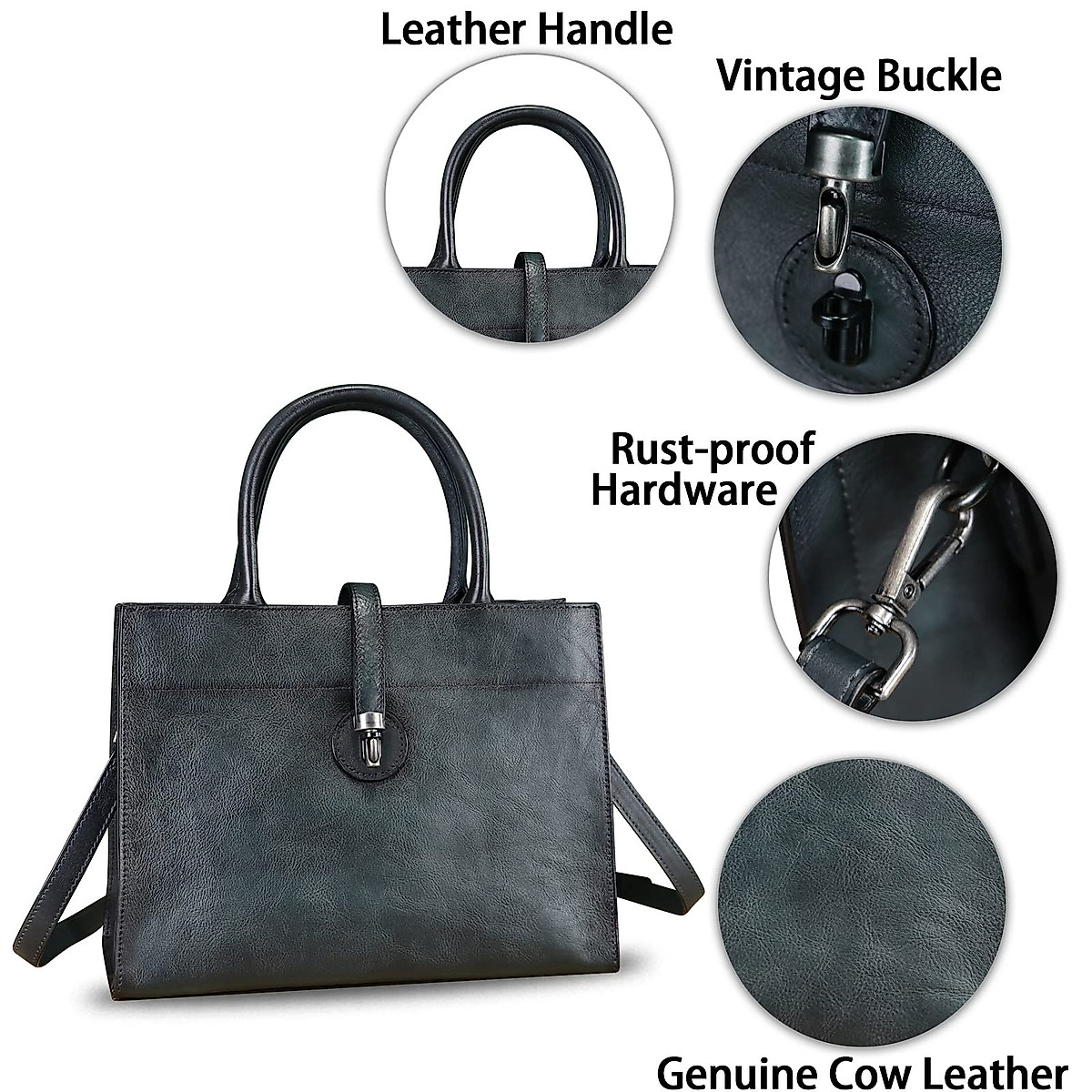 Genuine Leather Top Handle Handbag Purse for Women Vintage Over the Shoulder Bag Handmade Crossbody Satchel Tote (Grey)