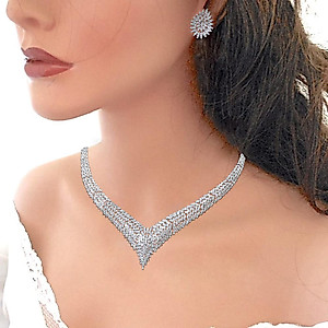 Jorsnovs Dubai Indian Wedding Jewelry for Bride 4pcs Zircon Earrings and Necklace Bracelet Ring Set Formal Jewelry for Women Evening Wear