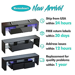 Black TV Stand with 2 Storage and 3 Open Shelves High Gloss LED TV Stand for 70 inch TV Entertainment Center TV Console Media Gaming TV Table Stands for Up 50 to 70 Inch TV Stand