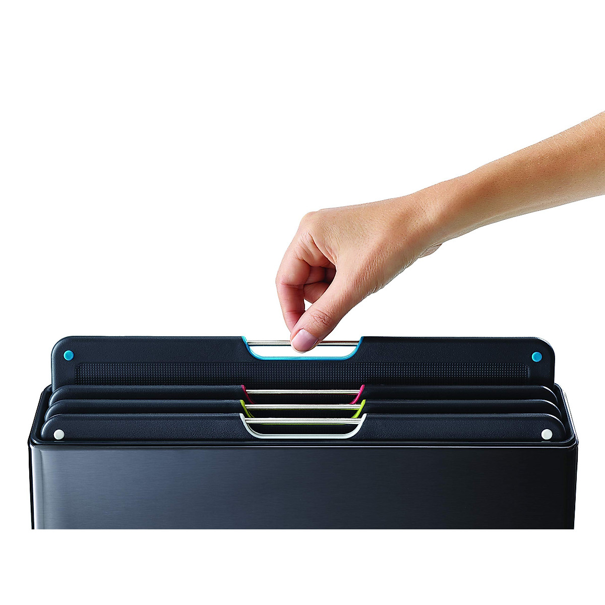 Joseph Joseph Folio 4-Piece Color coded Cutting Board Set, Steel Slimline Case for Organized Kitchen Storage, Large, Carbon Black
