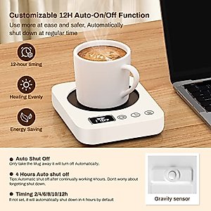 Misby Mug Warmer, Upgrade Coffee Warmer for Desk with 3 Temperature Settings, Fast Heating Cup Warmer 12H Timer, 4H Auto Shut Off, Gravity Sensor, Keep Best Temp for Tea,Beverage,Milk,White