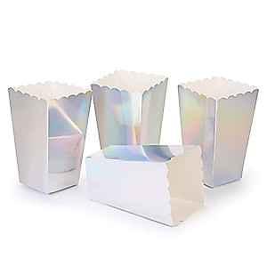 ZebrAnt Iridescent Disposable Popcorn Boxes 6.3 Inches Tall Holographic Rainbow Silver Party Supplies Open-Top Cardboard Paper Popcorn Container for Party Wedding Anniversary Christmas Pack of 12