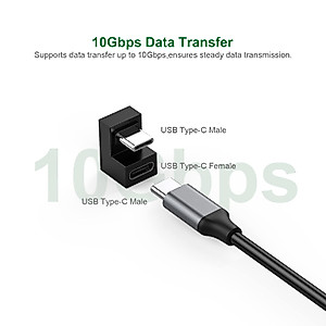 2PCS 180° USB C Female to Male Adapter. Type C U-Shape Converter Support 4K Video & Audio, 10Gbps Data Transfer & PD Fast Charger for All USB Type-C Phone Laptop Tablet. (Black)