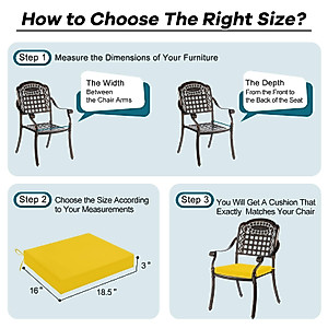 Basic Beyond Outdoor Chair Cushions for Patio Furniture, Waterproof Outdoor Cushions, Square Corner Patio Chair Cushions Set of 4 with Ties, 18.5"x16"x3", Yellow