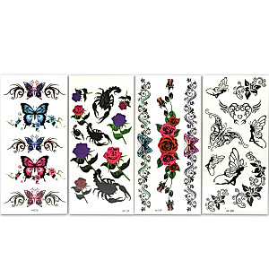 Lady Up Temporary Tattoos Stickers 20 Sheets Body Art Flowers, Roses, Butterflies Tattoo for Women, Mixed Style and Multi-Colored Waterproof 90×190mm
