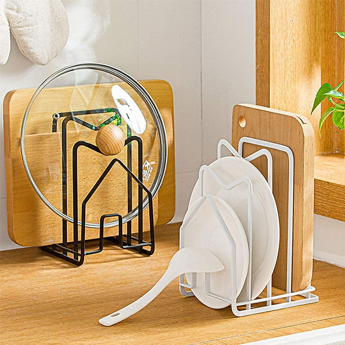 LINFIDITE Cutting Board Holder Chopping Boards Organizer Holder Kitchen Countertop Pot Pan Lids Rack Kitchenware Organizer Flat Steel 4.92 x 5.7 x 8.47 in. Black