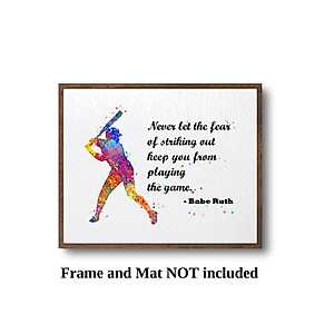 Dignovel Studios 8X10 Unframed Baseball Practice Never Let the Fear of Striking Out Quotes Watercolor Art Print Inspirational Wall Art Housewarming Office Home Decor DN554
