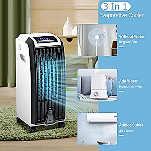 PETSITE Evaporative Air Cooler, 3-IN-1 Portable Air Cooler with Remote Control, 7.5-Hour Timer, 3 Modes, 3 Speeds, 2 Ice Packs, Swamp Cooler Air Conditioner for Bedroom, Home Office Dorms