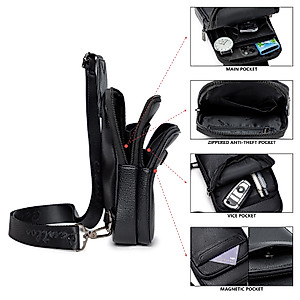 CANTLOR Small Leather Sling Bag Backpack for Men Crossbody Bag Fanny Pack Casual Hiking Travel Daypack