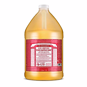 Dr. Bronner's - Pure-Castile Liquid Soap (Rose, 1 Gallon) - Made with Organic Oils, 18-in-1 Uses: Face, Body, Hair, Laundry, Pets and Dishes, Concentrated, Vegan, Non-GMO