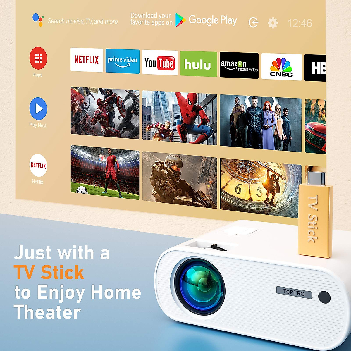 Projector, TOPTRO Projector with WiFi and Bluetooth, Full HD 7500 Lumen Support 1080P, Mini Projector with Carrying Case, Compatible with TV Stick, HDMI, SD, AV, VGA, USB, PS4, X-Box, iOS / Android