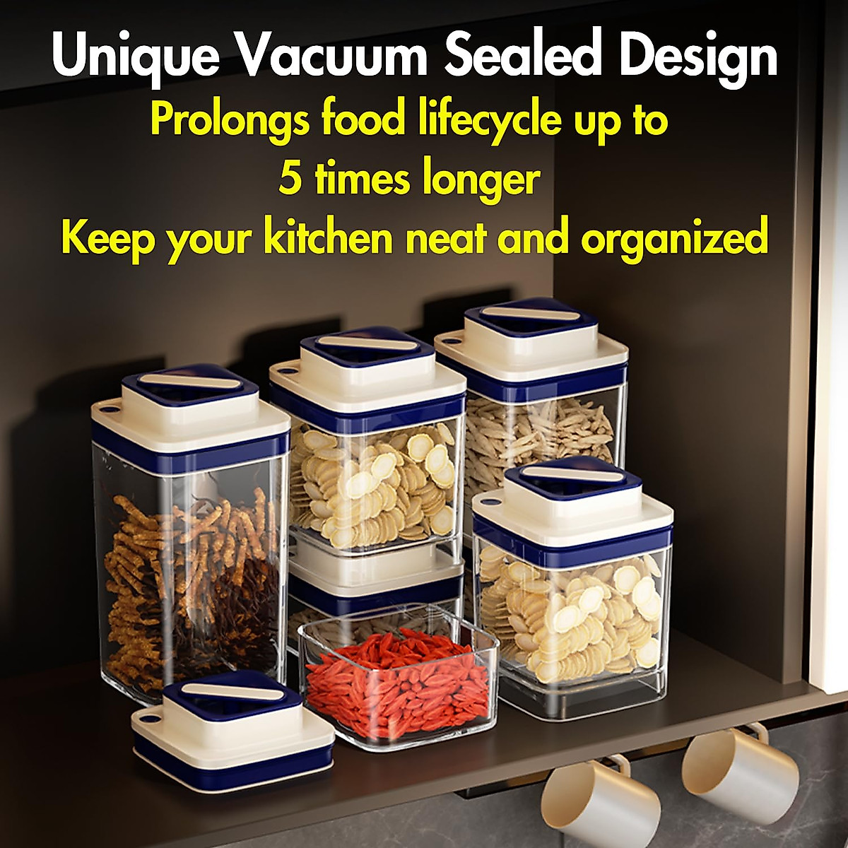 OWAIZU Vacuum Sealed Food Storage Container, BPA Free Wide Mouth Airtight Jar Keep Fresh Longer, Great to Keep Coffee Beans, Spice, Cereal, Snacks, Kitchen and Pantry Organization, 22fl.oz/650ml