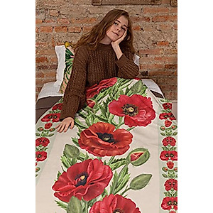 Red Flower Soft Throw Blanket All Season Microplush Warm Blankets Lightweight Tufted Fuzzy Flannel Fleece Throws Blanket for Bed Sofa Couch 50"x40"