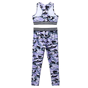 CHICTRY Kids Girls' 2 Piece Athletic Leggings with Tank Crop Tops Outfits sets for Gymnastics Sports Workout Fitness Camouflage Lavender 12-14 Years