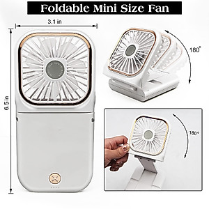 MQ 5 in 1 Mini Portable Fan, Foldable Personal Fan with Lanyard Rechargeable 3 Speed Adjustable, as 3000mAh Power Bank, Handheld Fan, Neck Fan, Desk Fan, Phone Holder, Indoor Outdoor Small Fan, White