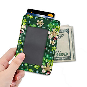 Linomo Thin leather Card Holder and Money Clip Green St Patrick's Day Shamrock Wallet RFID Blocking for Men & Women