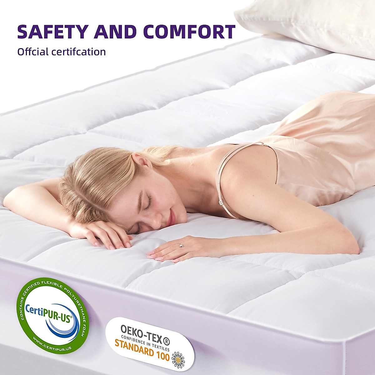 BDEUS 3 Inch Memory Foam with Mattress Pad in a Box,Ventilated Soft Mattress Pad, Bed Topper, CertiPUR-US Certified, King Size, Purple