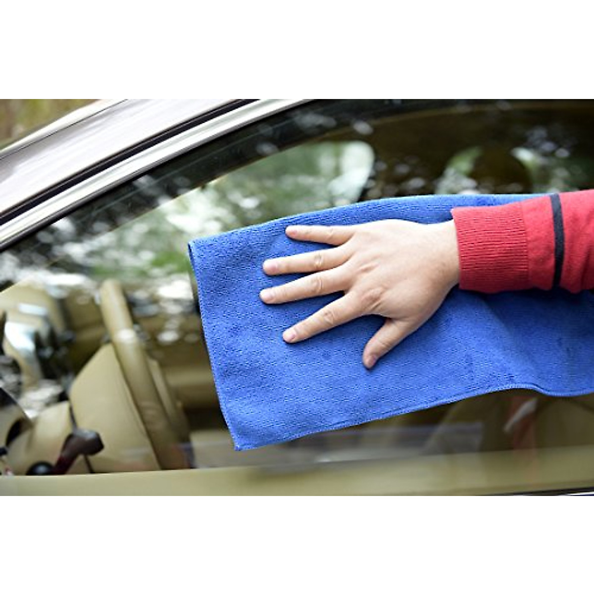 CARCAREZ Premium Microfiber Detailing Towels, 380 GSM Lint Free Car Buffing Waxing Polishing Drying Towel, Pack of 6 (Blue)