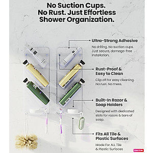 ShowerGem Shower Caddy- As seen on Tv, Easy-Clean & Removable, Made for Textured or Smooth Tiles & PVC, The Shower Caddy Which Does Not Fall