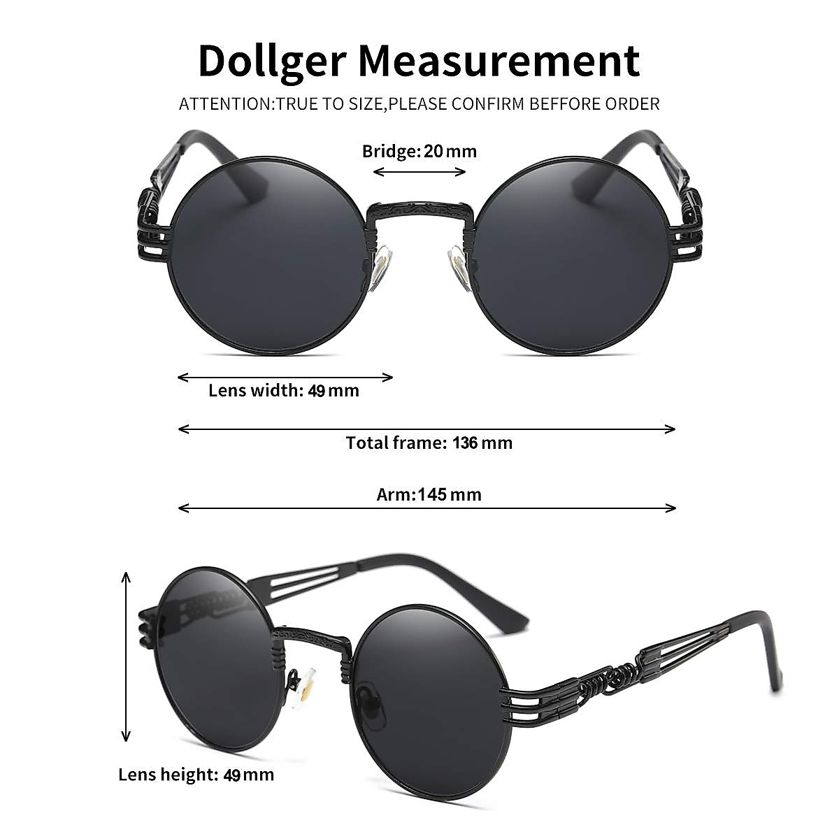 Dollger Black Round Sunglasses Retro Vintage Steampunk Sunglasses for Men
