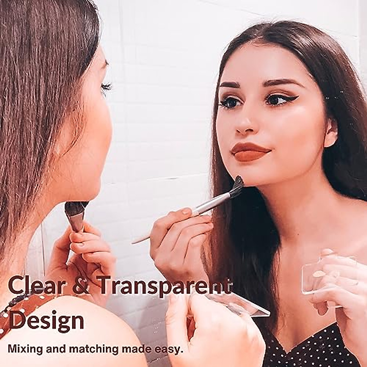 LilyLeaf Handheld Makeup Mixing Palette - Transparent Hand Tray for Mixing Foundation - Clear Acrylic Blending Plate for Makeup Lovers and Professionals with Cute Storage Bag (M)