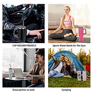 40 oz Insulated Tumbler with Handle, Stainless Steel Straw and silicone sleeves, Leakproof Travel Mug for Water, Iced Tea or Coffee, Insulated Cup Gifts for Women & Men, Purple