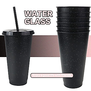 Fyess 6 Sets Tumbler with Straw and Lid,Plastic Water Bottle Travel Cup Reusable Cup (Black,24 oz)