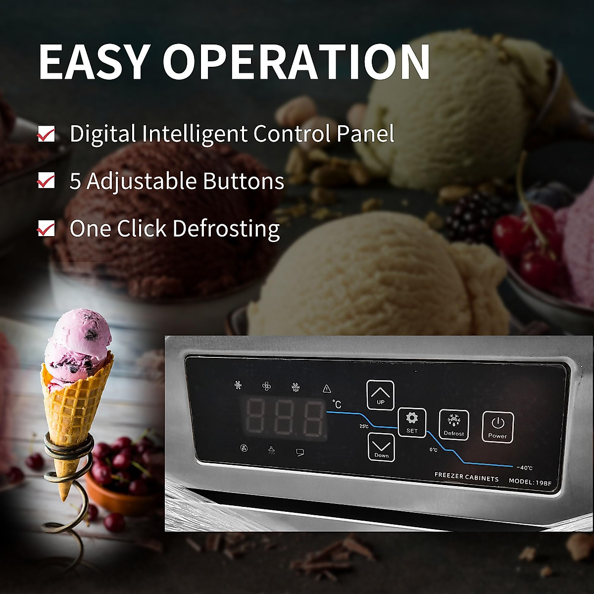 Yovtekc 32L Mini Gelato Blast Freezer, Batch Freezer, Blast Chiller Freezer, Tabletop Hard Ice Cream Freezer, Food Chilling Freezing, One Click Defrosting for Ice Cream Gelato, 290W 110V
