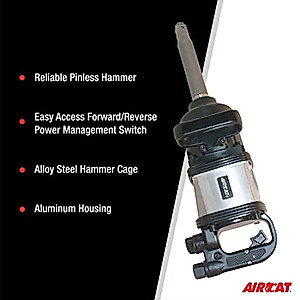 AIRCAT Pneumatic Tools 1994 1-Inch Super Duty Straight Impact Wrench with 8-Inch Extended Anvil 2,500 ft-lbs