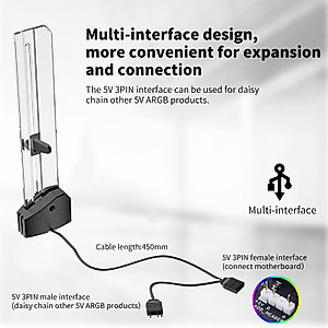 novonest GPU Support Bracket,5V 3PIN ARGB Graphics Card GPU Brace Support Video Card Sag Holder/Holster Bracket,Vertical GPU Mount,Transparent Acrylic,Side Neon Light,GH03ARGB(N)