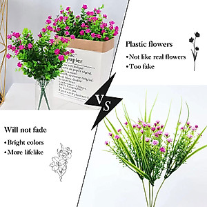 Summer 18 Pack Artificial Flowers Outdoor UV Resistant Greenery Shurbs,Fake Boxwood Stems for Outside Hanging Planter Porch Garden Windowsill Indoor Home Wedding Farmhouse Decor (Pink)