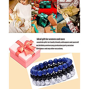 BOMAIL 3PCS Semi-Precious Gemstone Bracelet - Healing Crystal Stone Beaded Bracelets for Women Men 8mm Round Beaded Stretch Bracelets Unisex Stress Relief Yoga Bracelets Gifts