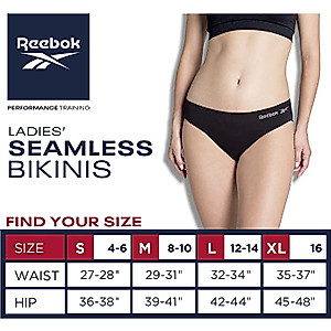 Reebok Women's Underwear - Seamless Microfiber Bikini Panties (3 Pack), Size Medium, Jacquard/Lotus/Black