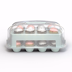 Top Shelf Elements Cupcake Carrier, Fashionable Green Cupcake Holder Carries 24 Standard-Size Cupcakes, Durable Muffin Traveler Two Tier Stand and Reusable Cupcake Box