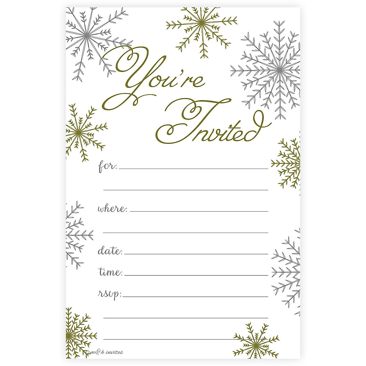 Snowflake Classic Christmas Invitations - Fill In Style (20 Count) With Envelopes