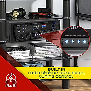 Pyle Home Audio Power Amplifier System - 300W 4 Channel Theater Power Stereo Sound Receiver Box Entertainment w/USB, RCA, AUX, Mic w/Echo, LED, Remote - for Speaker, iPhone, PA, Studio - PT390AU.5