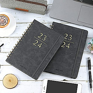 Planner 2023-2024 - Weekly & Monthly 2023-2024 Planner with 12 Monthly Tabs, July 2023 - June 2024, 6.3" x 8.4", Flexible Hardcover, Thick Paper, Inner Pocket - Grey