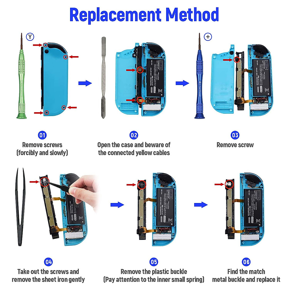 Mcbazel Replacement Metal L/R Lock Buckle Set with Open Tool for N-Switch Joy-Con
