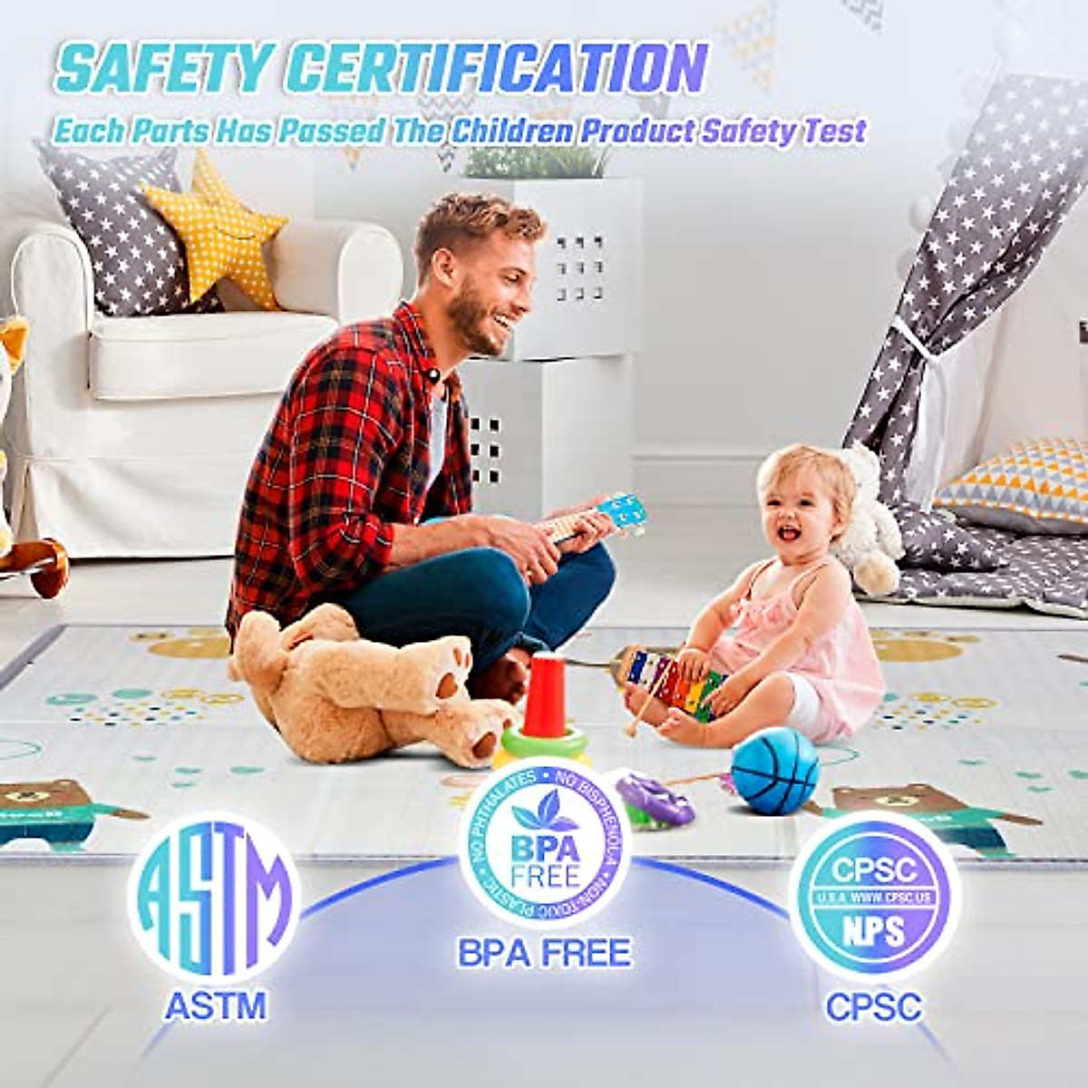 Suposeu Baby Playpen, Play Pen with Mat for Toddlers, Portable Large Baby Fence Area with Anti-Slip Base, Baby Play Yard with Gate, Baby Fence (Gray)