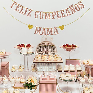 Helewilk Feliz Cumpleaños Mama Banner/Spanish Happy Birthday Mom Banner/Mexican Fiesta Theme Mom' Birthday Mother's Day Party Decorations/Rose Gold Glitter