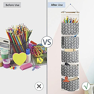 MOTASOM 3Pcs Over The Door Hanging Storage Bag, Waterproof Wall Closet Organizer with 5 Pockets, Linen Fabric Wall Hanging Mounted Organizer Pocket for Room Bathroom Bedroom Kitchen