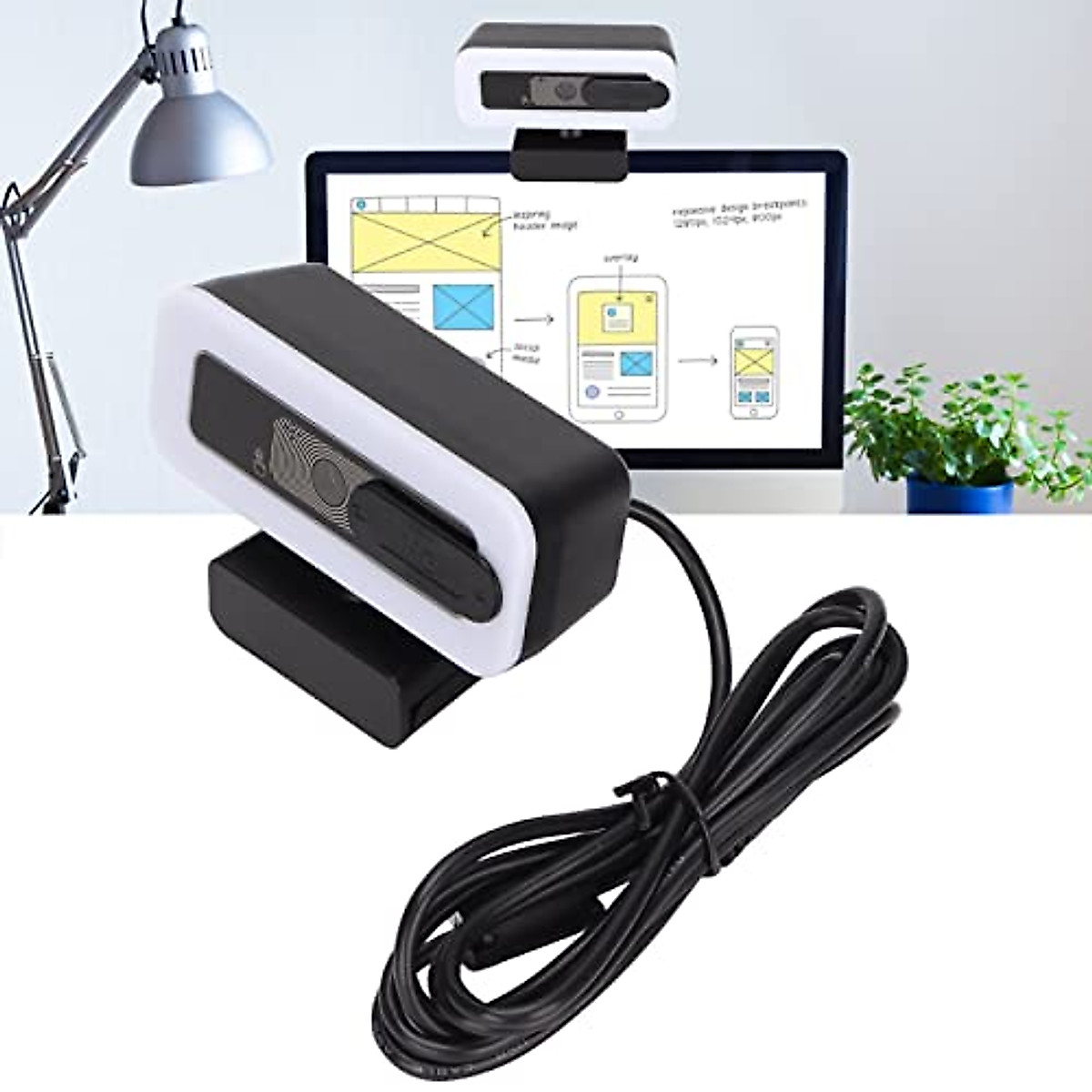 Webcam, Lighting Adjustment Autofocus Built in Microphone USB Web Computer Camera with Cover for Teaching Video Conferencing Plug and Play Hd Webcam for Pc Mac Laptop Desktop
