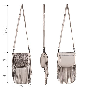 Montana West Women's Floral Tooled Leather Fringe Crossbody Handbag