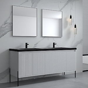 Dowell 72“ Fluted Design Vanity Set – Modern Bathroom Cabinet with Soft-Close Door & Shelf.Glossy White- 002 72 21V/7322BPBL