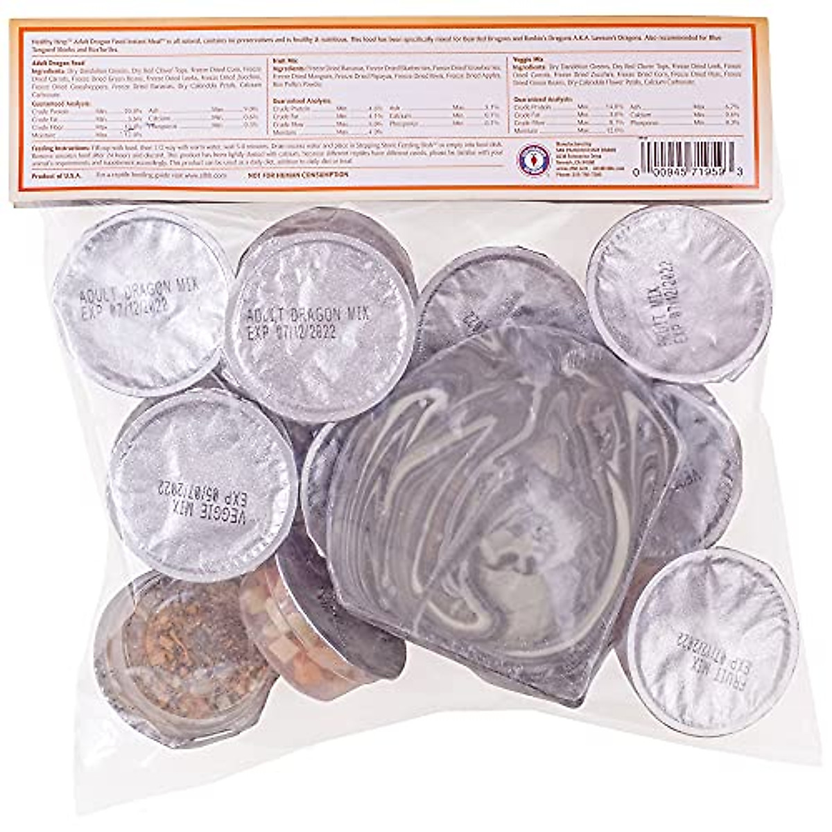 Healthy Herp Instant Meal Adult Dragon Food Variety Pack (7 x Adult Dragon Food, 4 x Fruit Mix, 3 x Vegi Mix, and 1 X Feeding Dish)