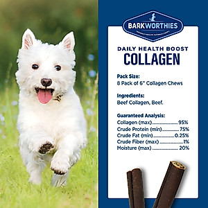 Barkworthies Premium Collagen Beef Sticks for Dogs - 2 Pack 6 inch Daily Health Collagen Chews- 8 Count Grain Free, Rawhide Free, Natural Dog Treats for Aggressive Chewers Dog Pack with E-Book