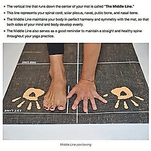 Atmananda Black Yoga Mat, Premium Natural Rubber Top, Educational Alignment Lines, Good for all Yoga Styles, Lightweight, Designed to Help Protect Your Joints (Large (5'7" & above), Bronze)